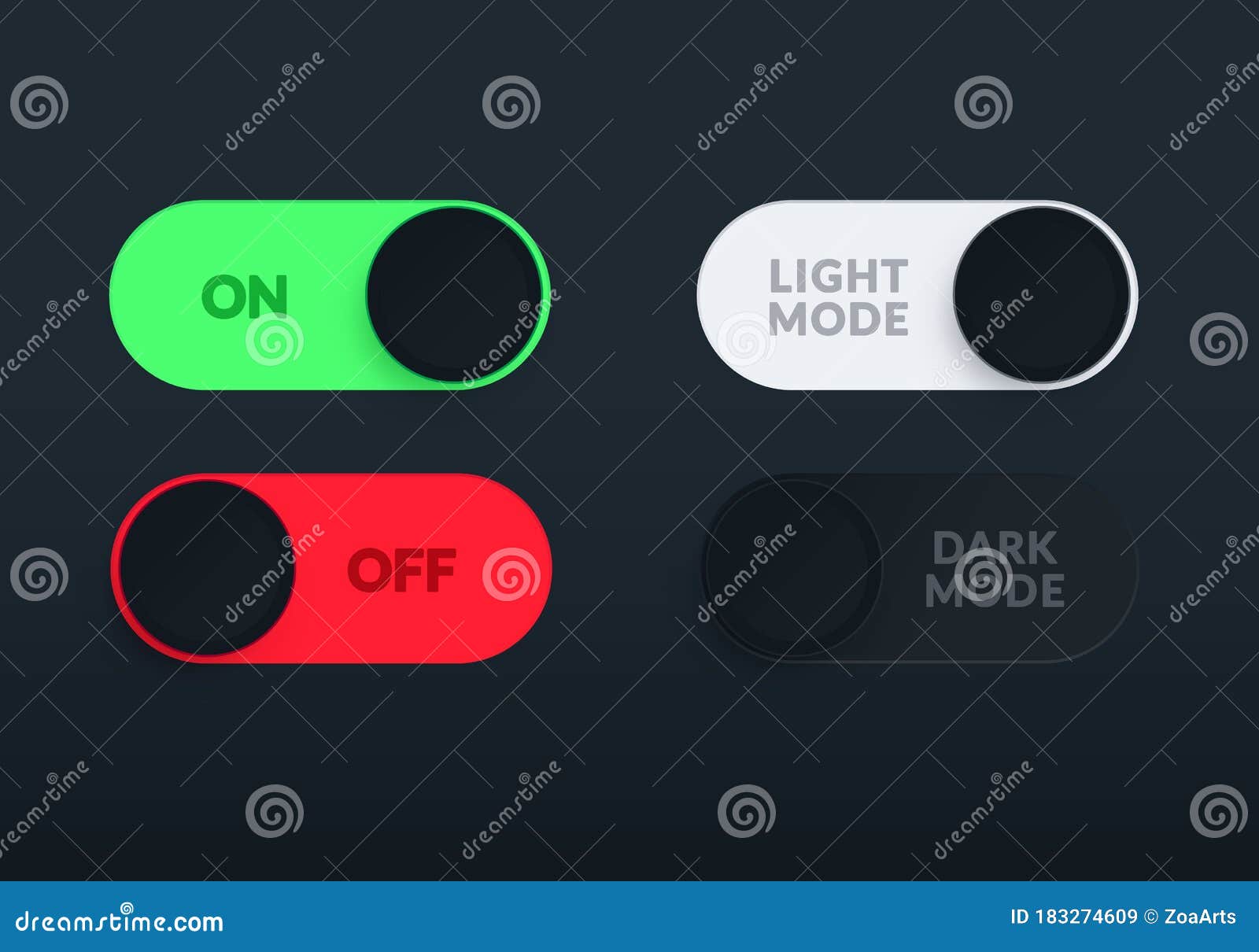 Vector Illustration Modern Interface Switch Set with on, Off, Light ...