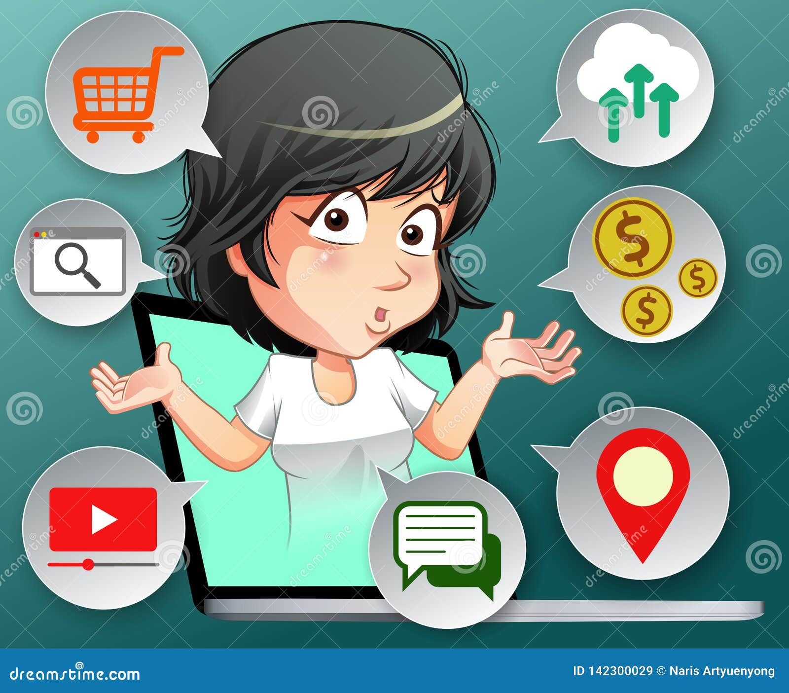 Elle Parle Aux Avantages D'Internet Illustration de Vecteur ...