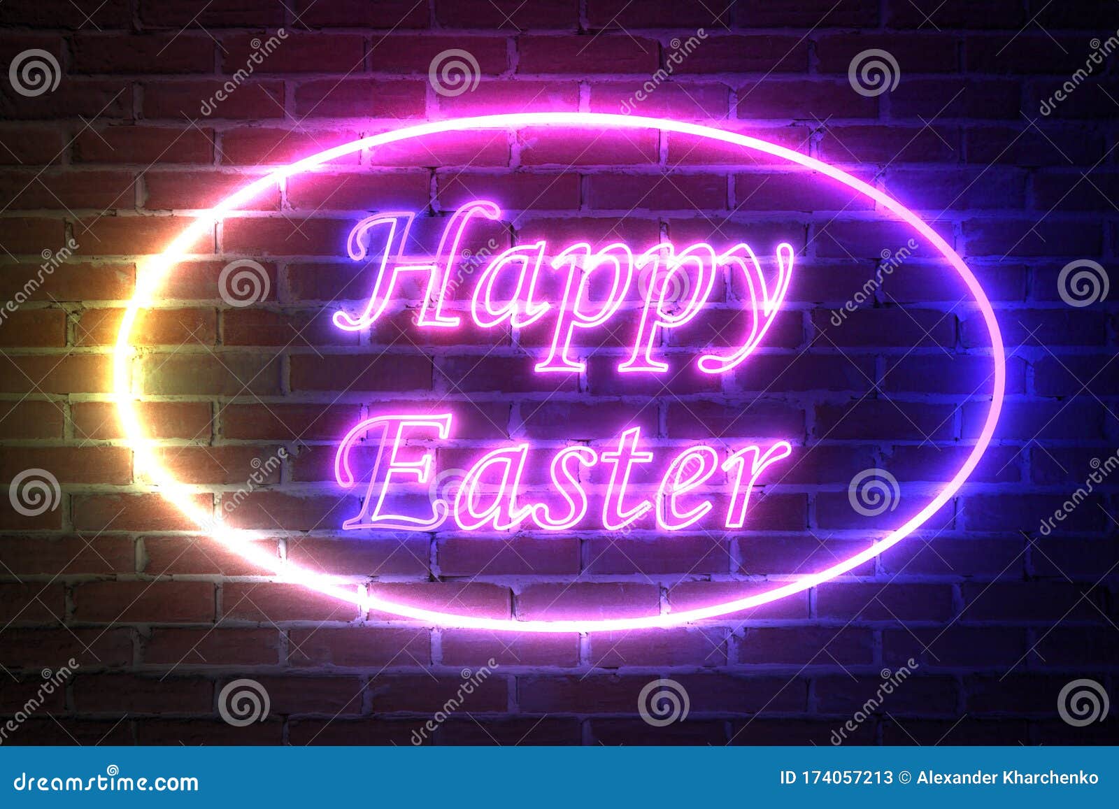 Ellipse Neon Light Frame with Happy Easter Sign. 3d Rendering Stock ...