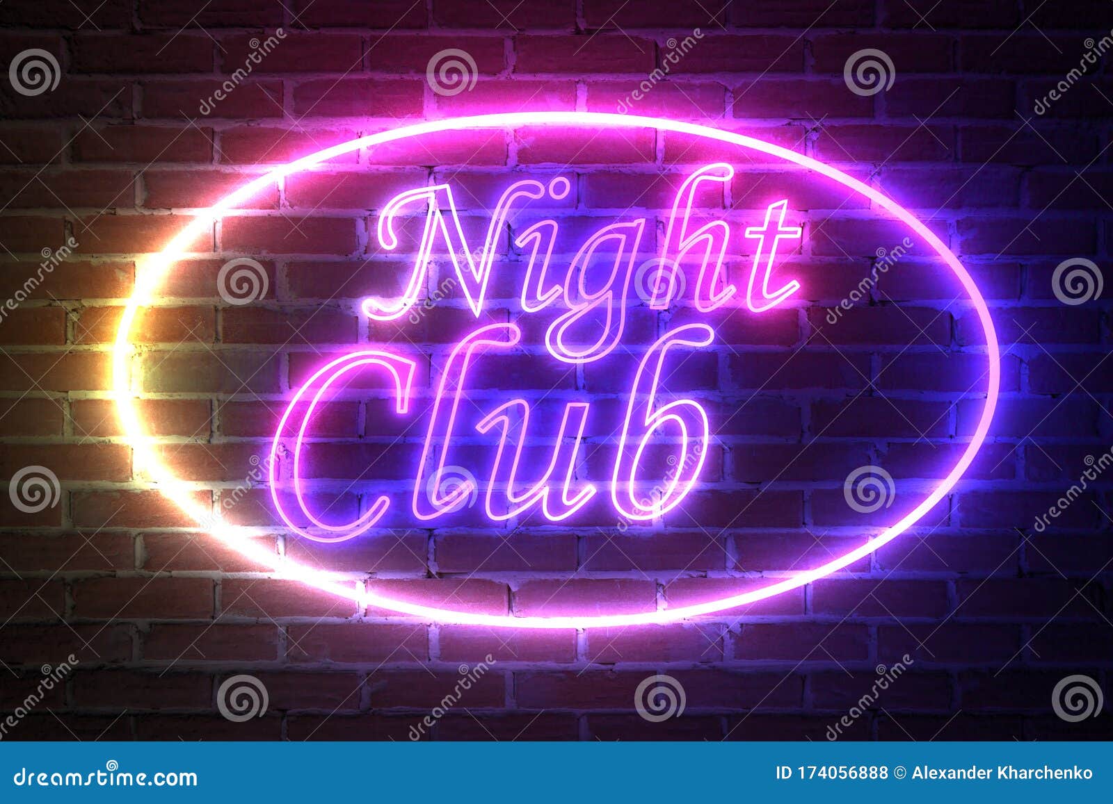 Ellipse Neon Light Frame with Night Club Sign. 3d Rendering Stock ...