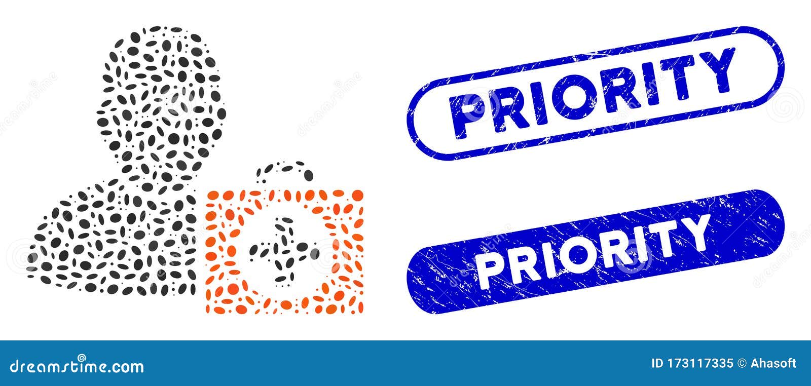 Elliptic Mosaic First Aid Man with Grunge Priority Stamps Stock ...