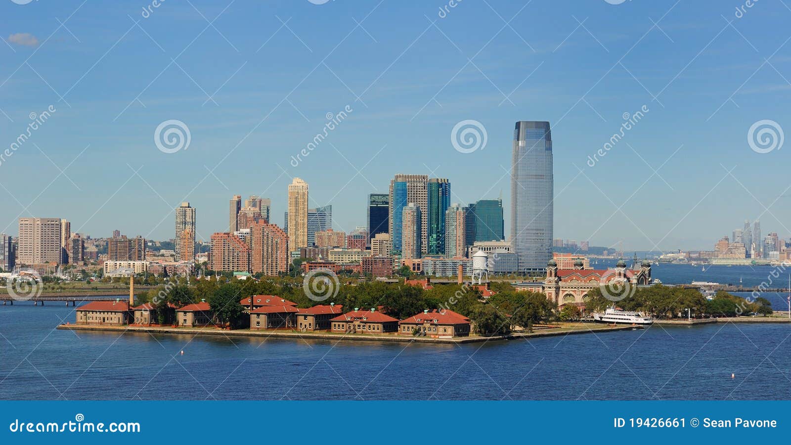 Ellis Island and New Jersey Skyline Stock Image - Image of center ...