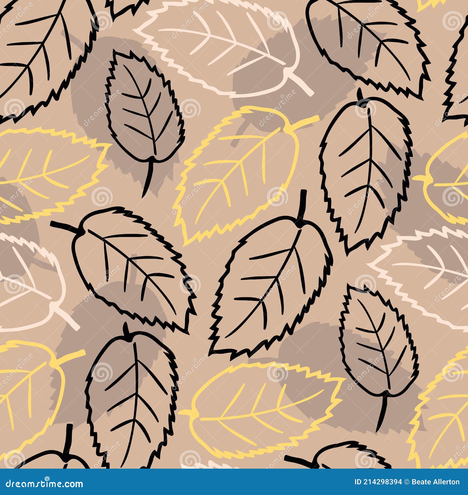 Elm Leaf Seamless Vector Pattern Background. Hand Drawn Line Art Single ...