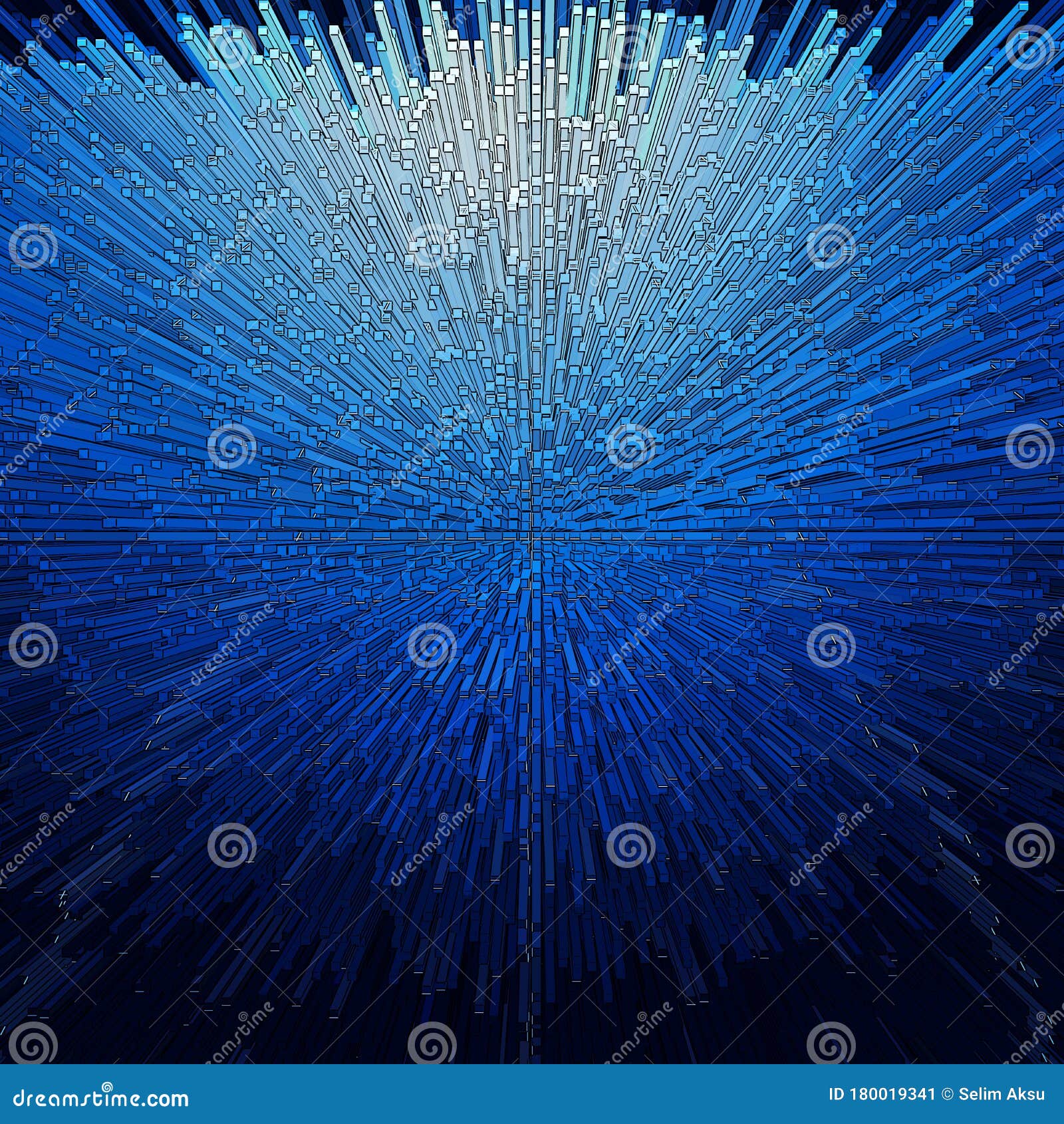 Elongated Blue Cubes that Extend from the Center. Abstract Background ...