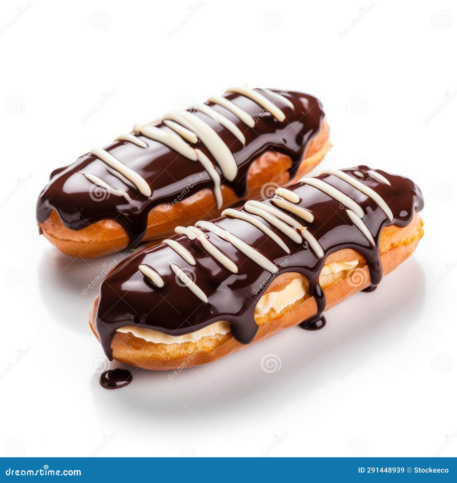 Elongated Chocolate Drizzle Doughnuts with White Icing Stock ...