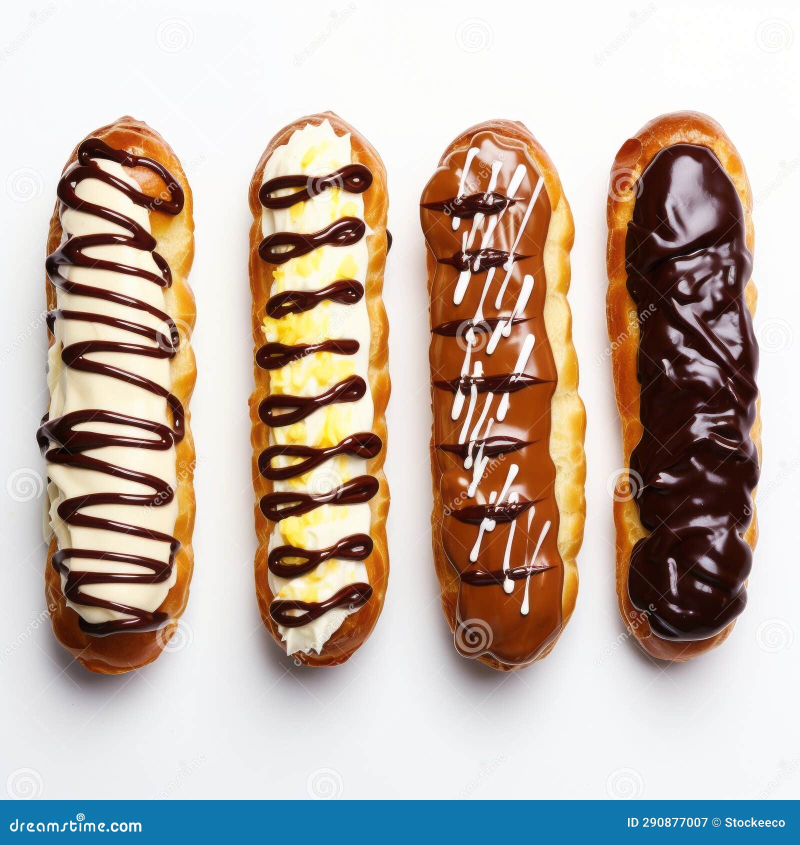 Elongated and Dramatic Cheese Eclairs on White Background Stock ...