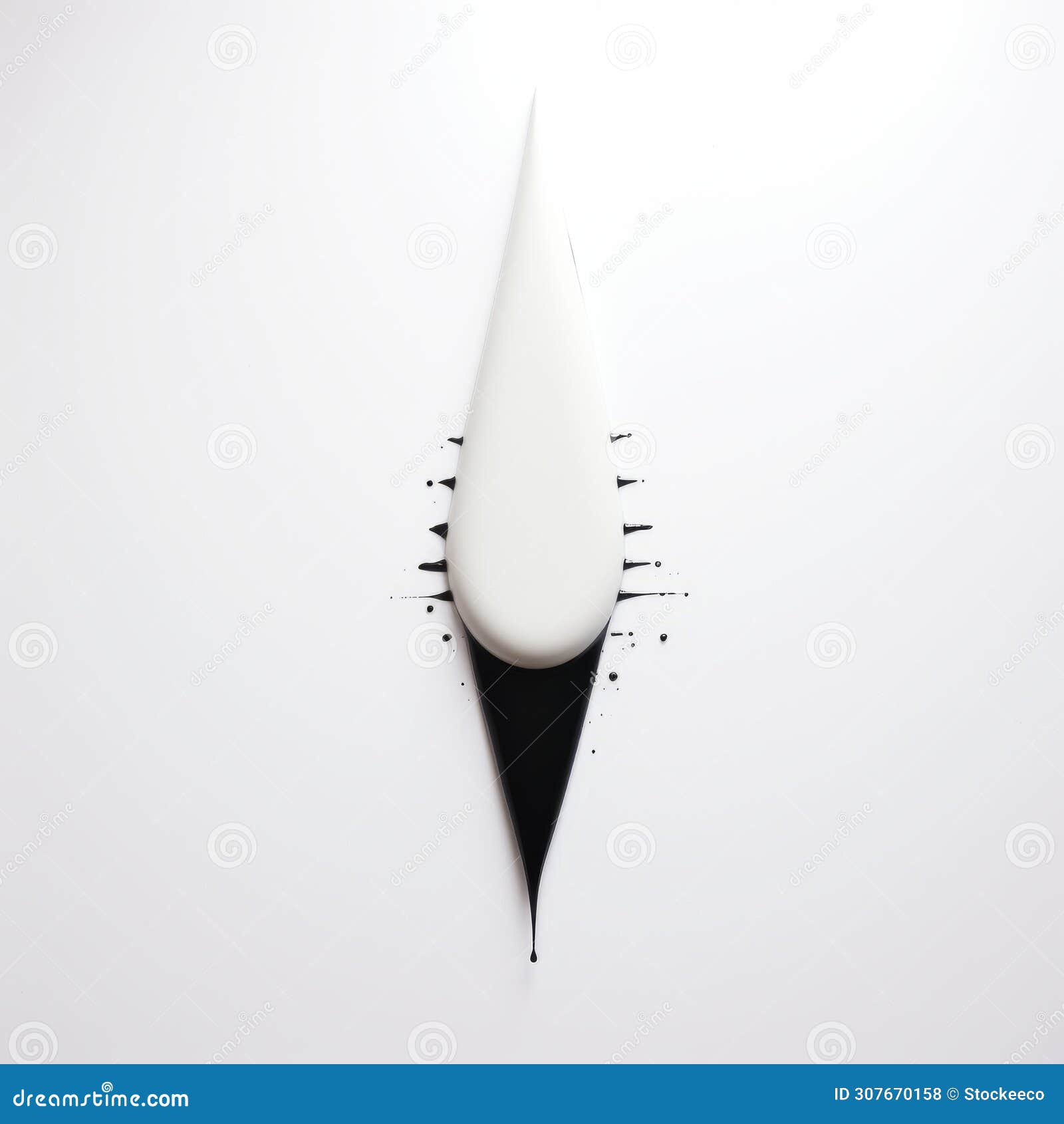 Elongated and Dramatic White and Black Drip on White Surface Stock ...