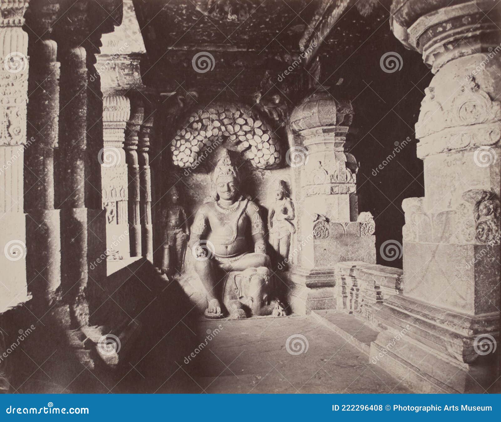 Elora, Interior Of Indur Subha With Figure Of Indra Picture. Image ...