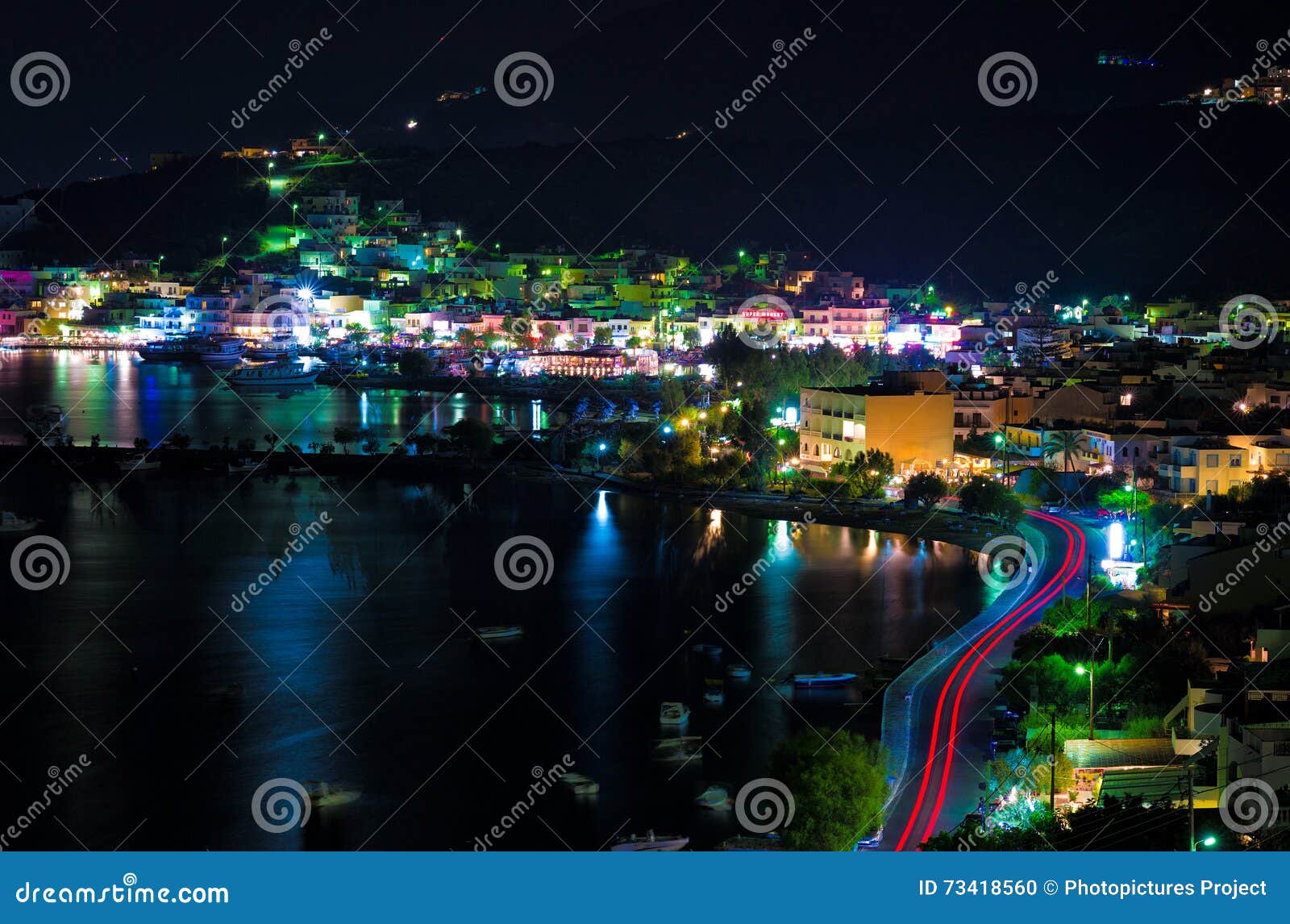 Elounda at Night, Crete, Greece Editorial Image - Image of europe ...