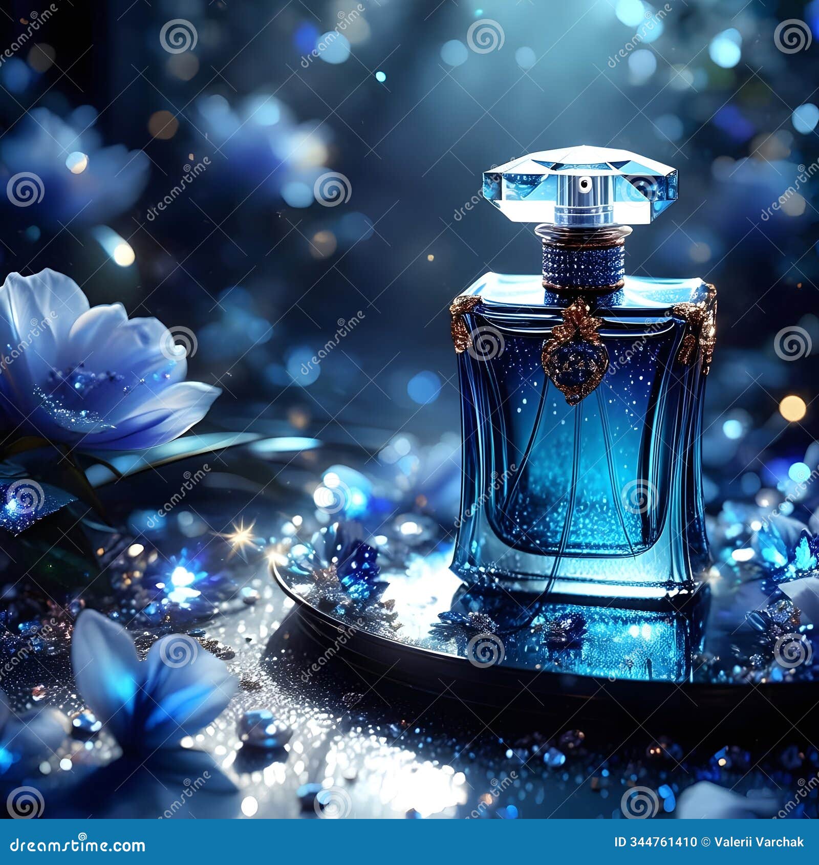 Glamorous Perfume Glass Bottles On The Sparkling Effects Background ...
