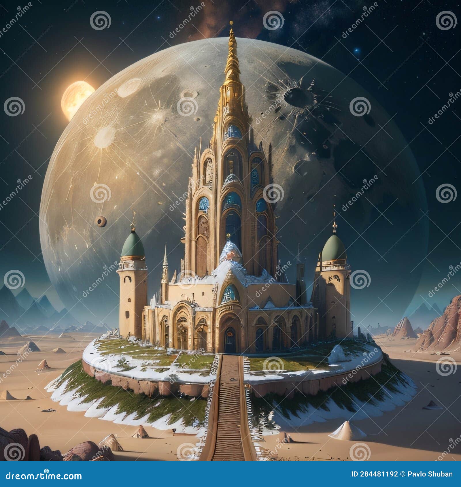 An Elven City on the Surface of the Moon Stock Illustration ...