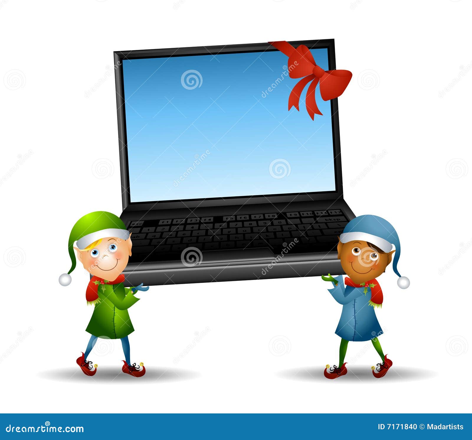 Elves Carrying Laptop stock illustration. Illustration of holidays ...
