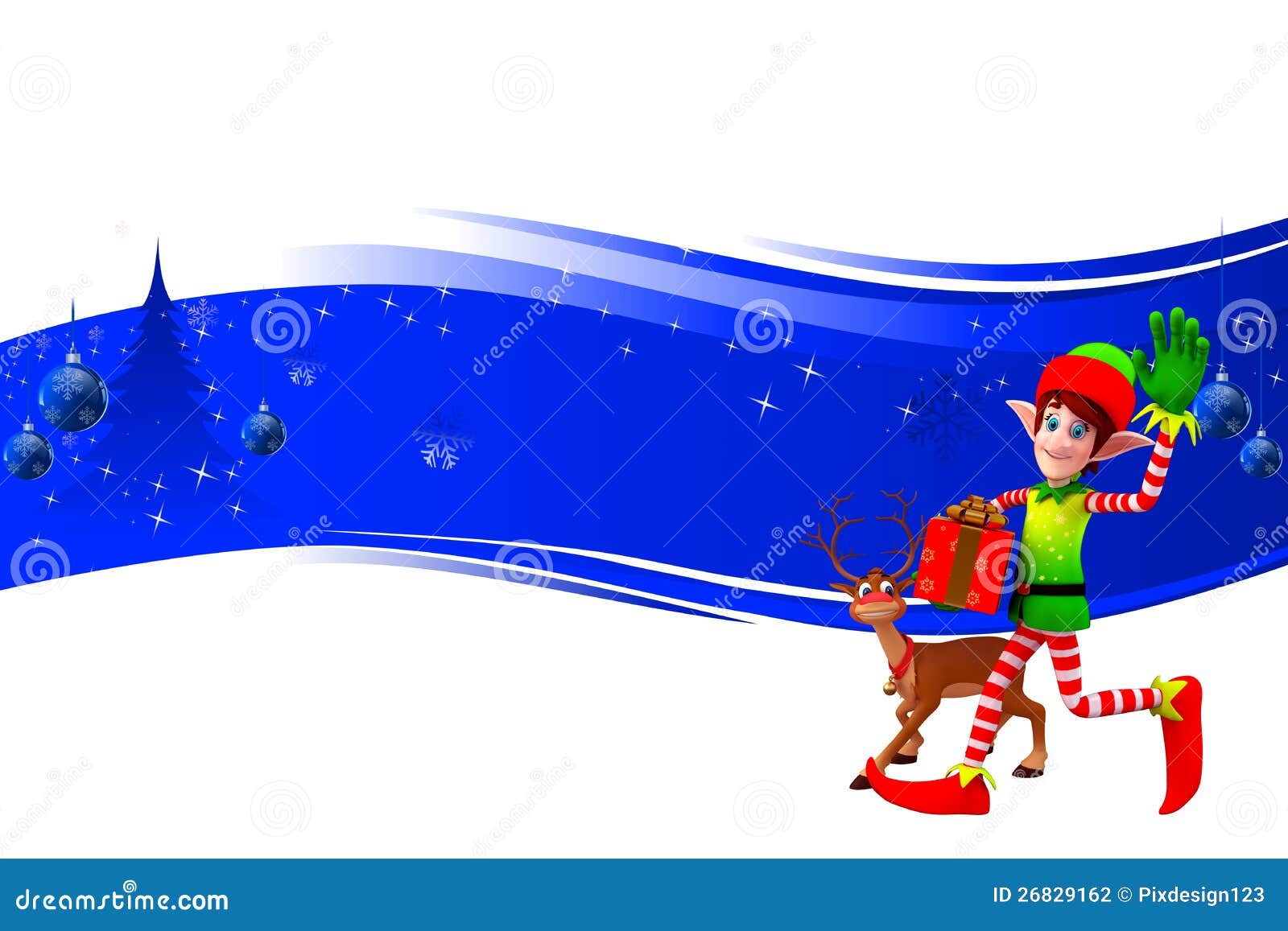 Elves with Deer in Blue Background Stock Illustration - Illustration of ...