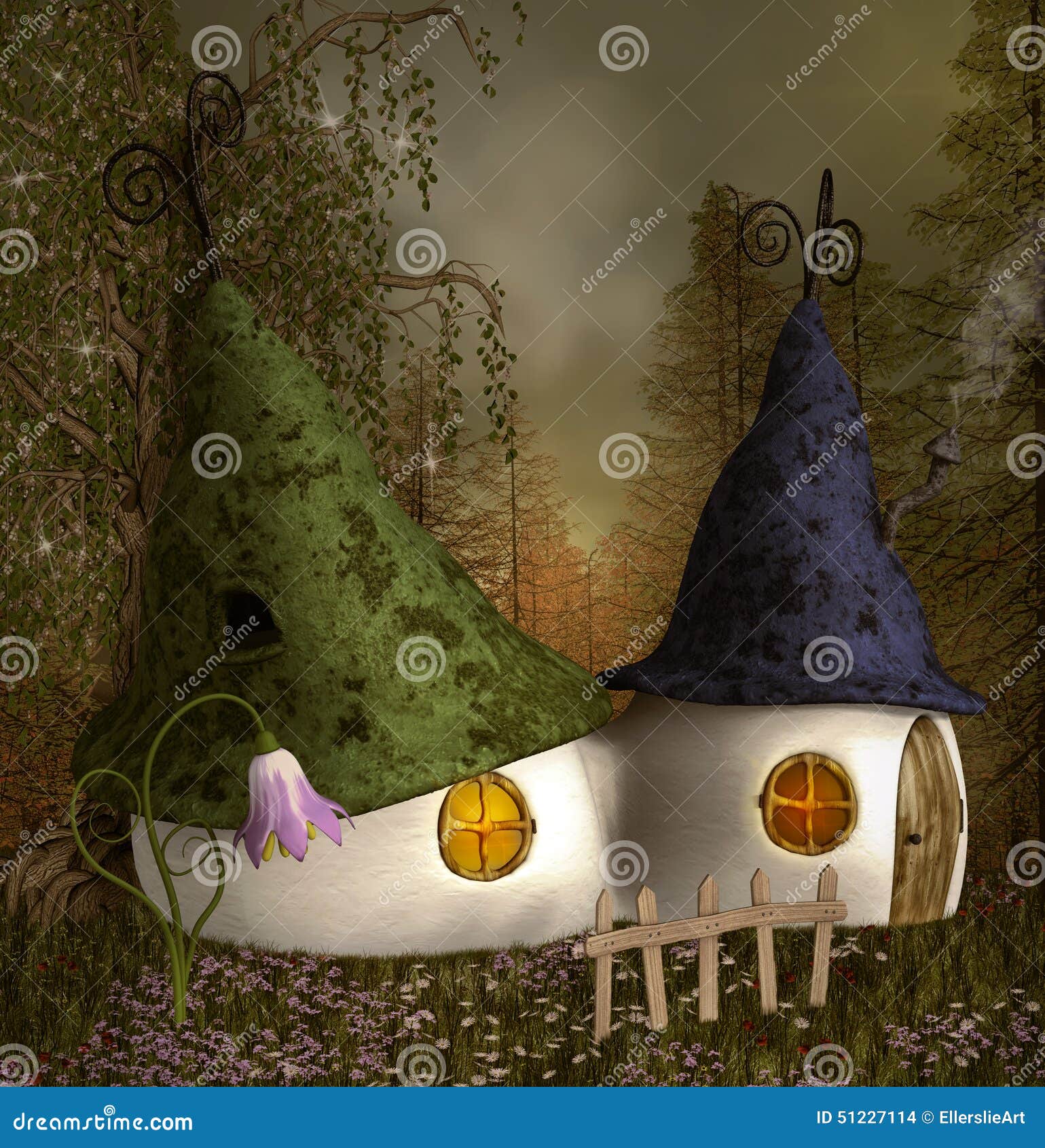 Elves' Houses In The Enchanting Starry Night. AI Stock Image ...