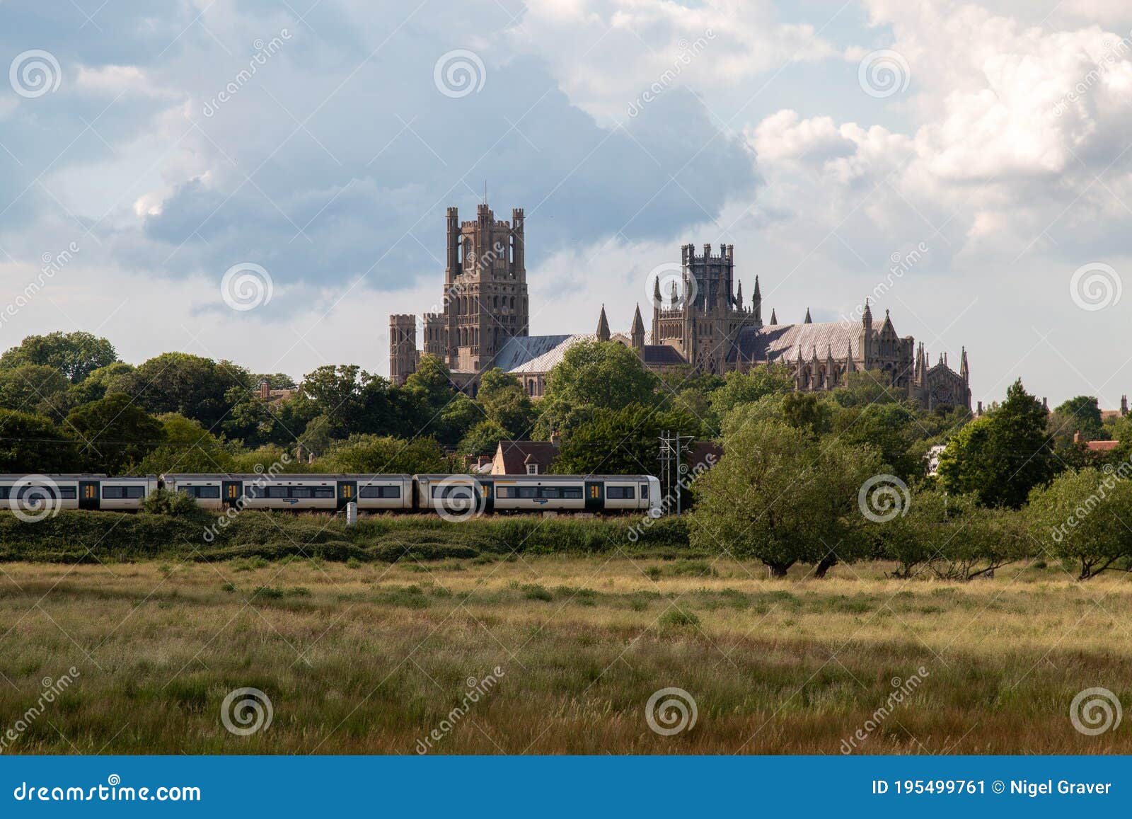 Ely Cathedral with Modern Train in the Foreground - Old and New Stock ...