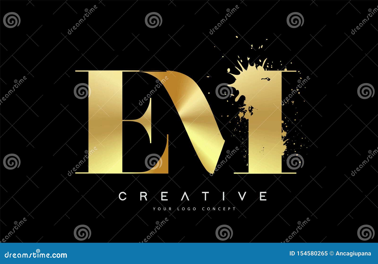 EM E M Letter Logo with Gold Melted Metal Splash Vector Design Stock ...