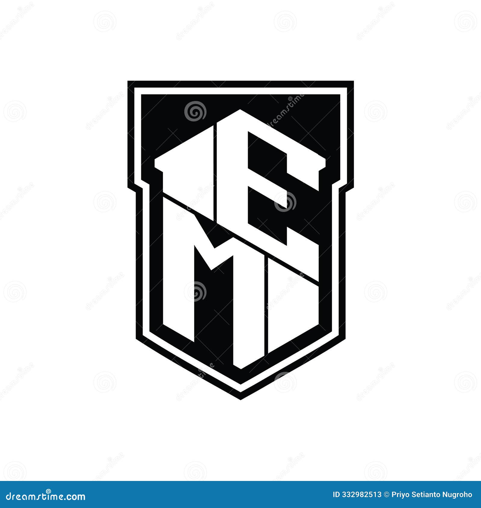 EM Logo Monogram Hexagon Geometric Up and Down Inside Shield Isolated ...