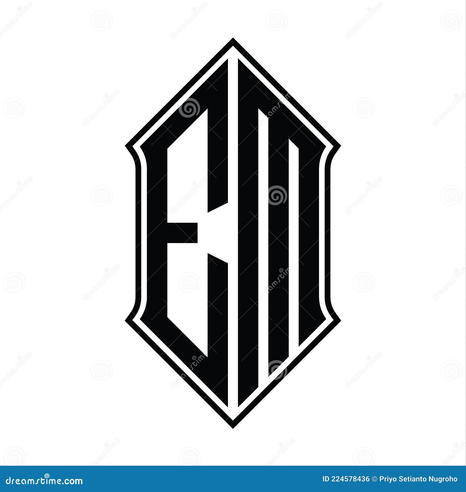 EM Logo Monogram with Shieldshape and Outline Design Template Vector ...