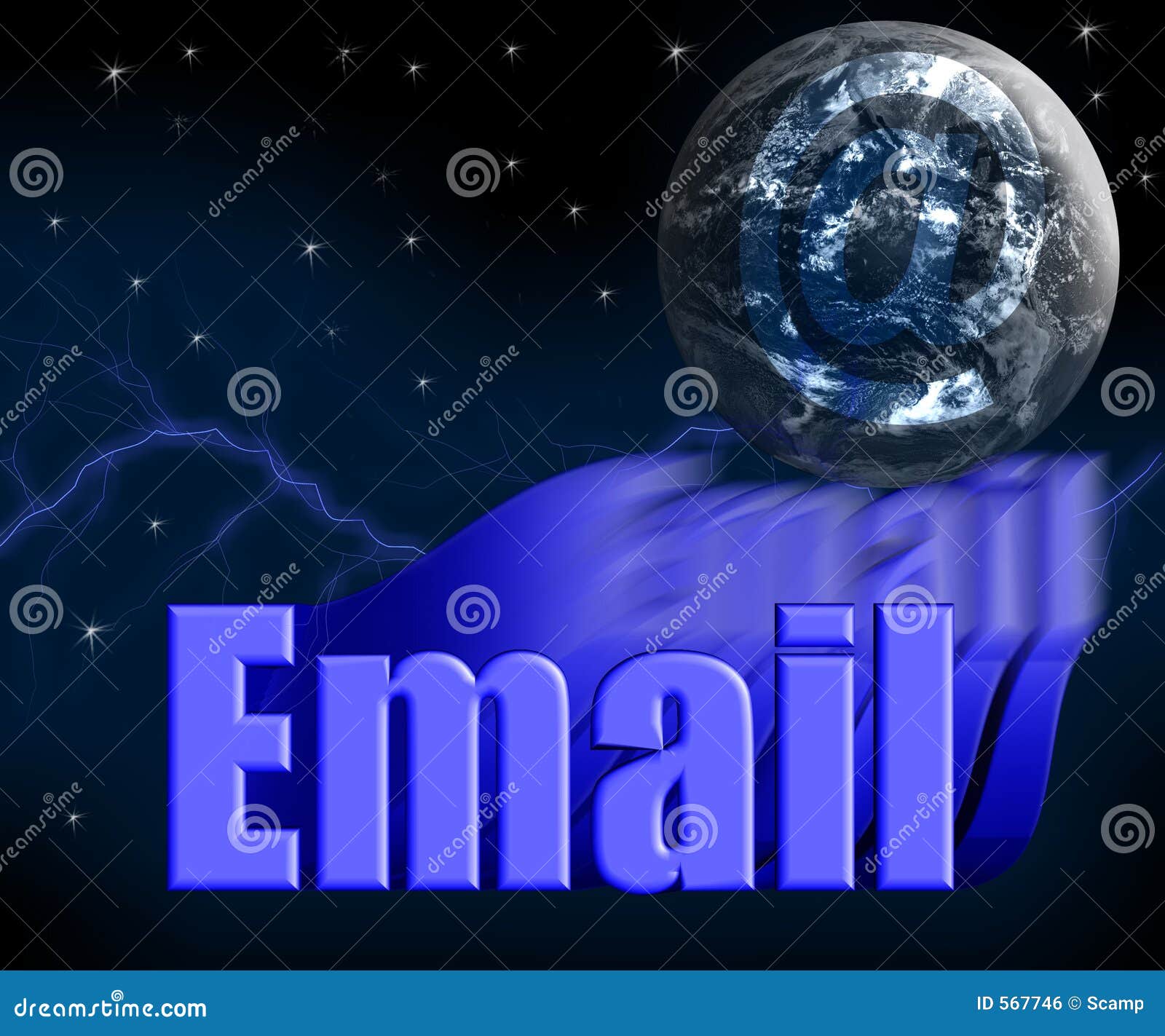 Email 3D with Earth Globe and Stars Stock Illustration - Illustration ...