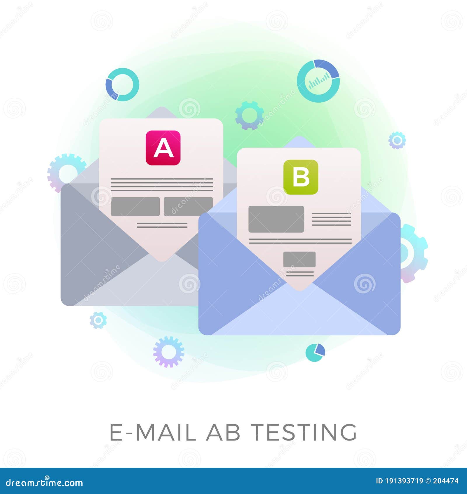 Email AB Testing Flat Vector Icon Concept. Two Promotional Mails with a ...