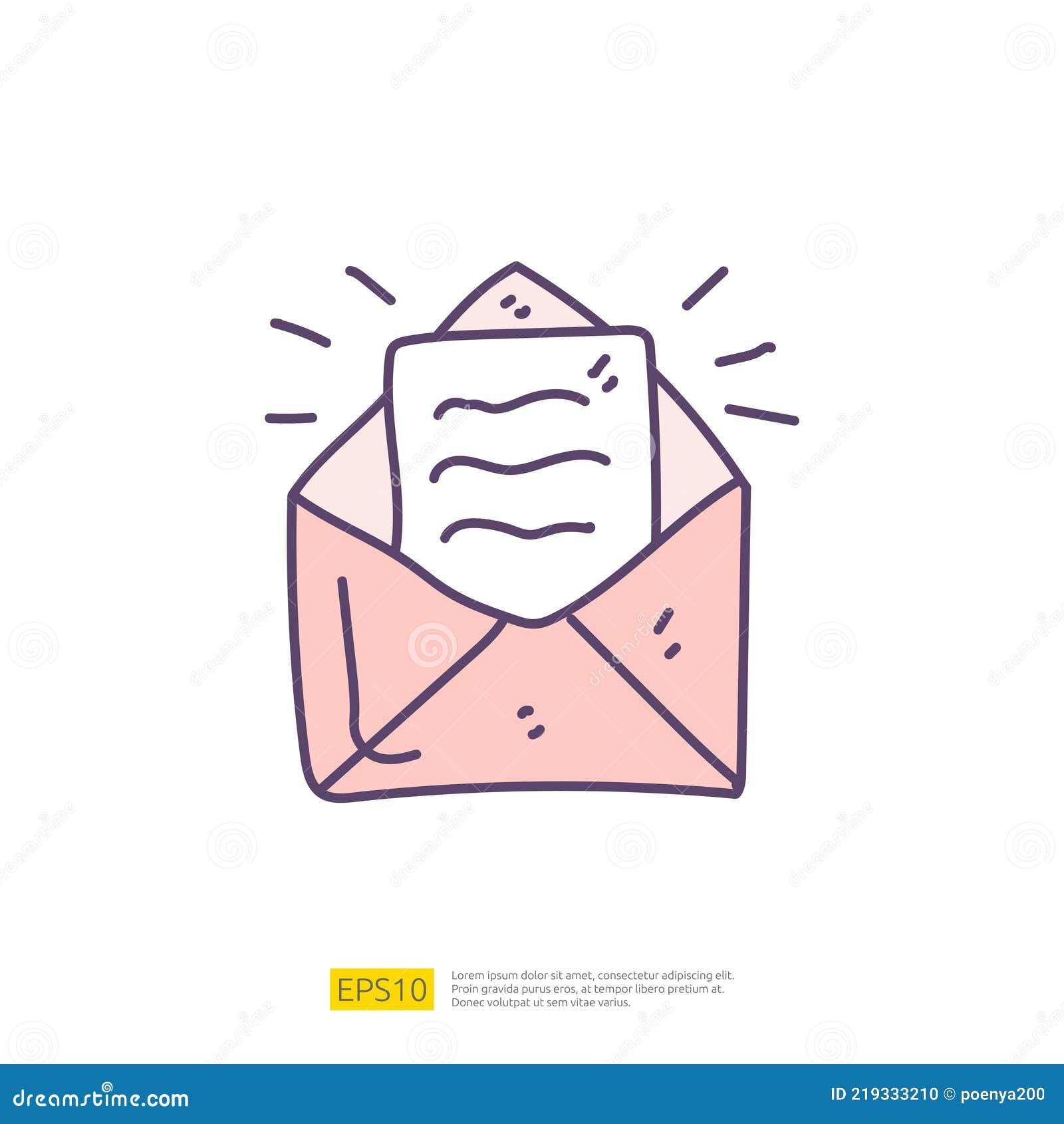Email Abrir Icono Doodle Estilo Dibujado a Mano Ilustración del Vector ...