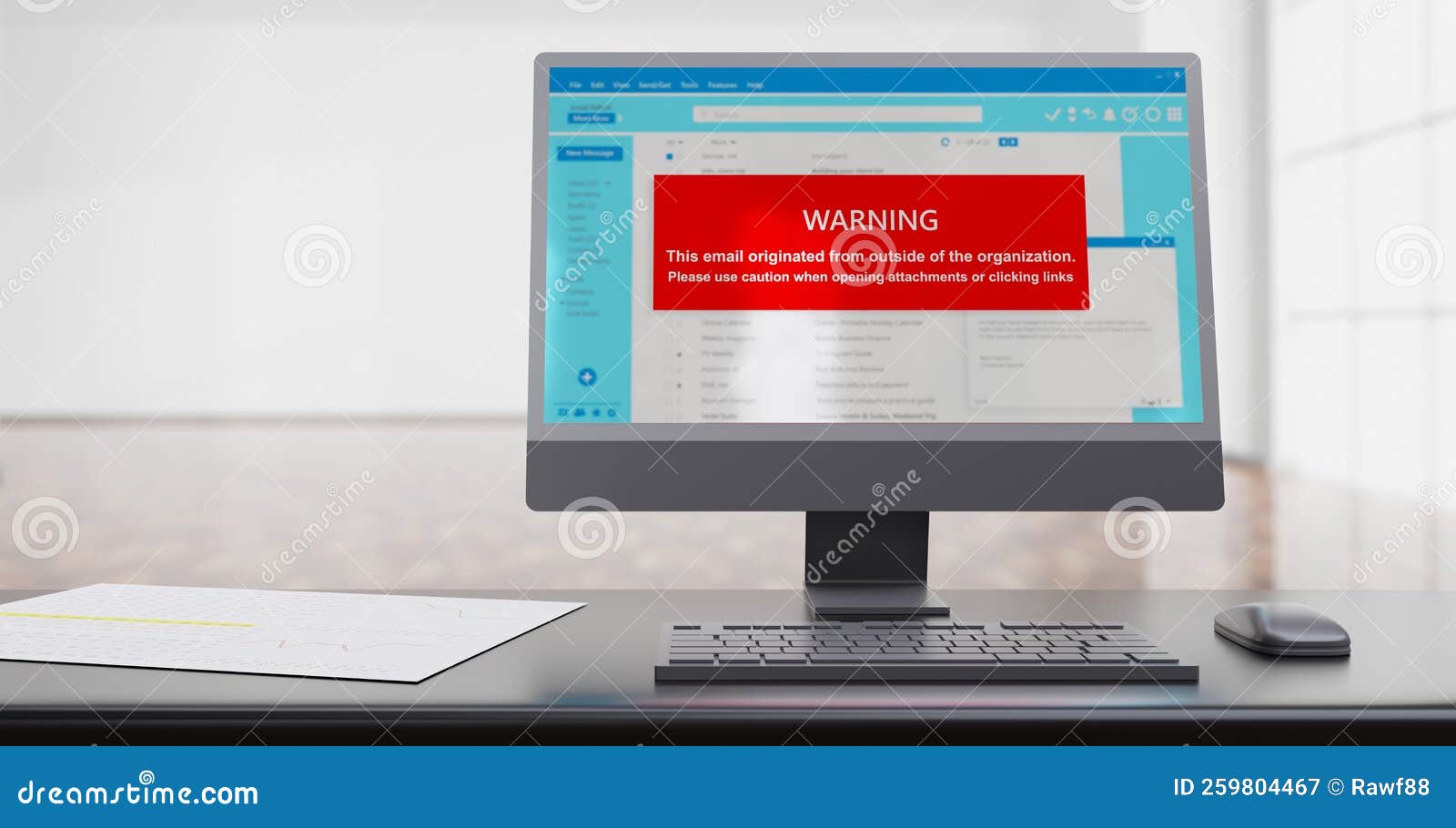 Email Attachment Warning Message on a Computer Desktop Screen. Cyber ...