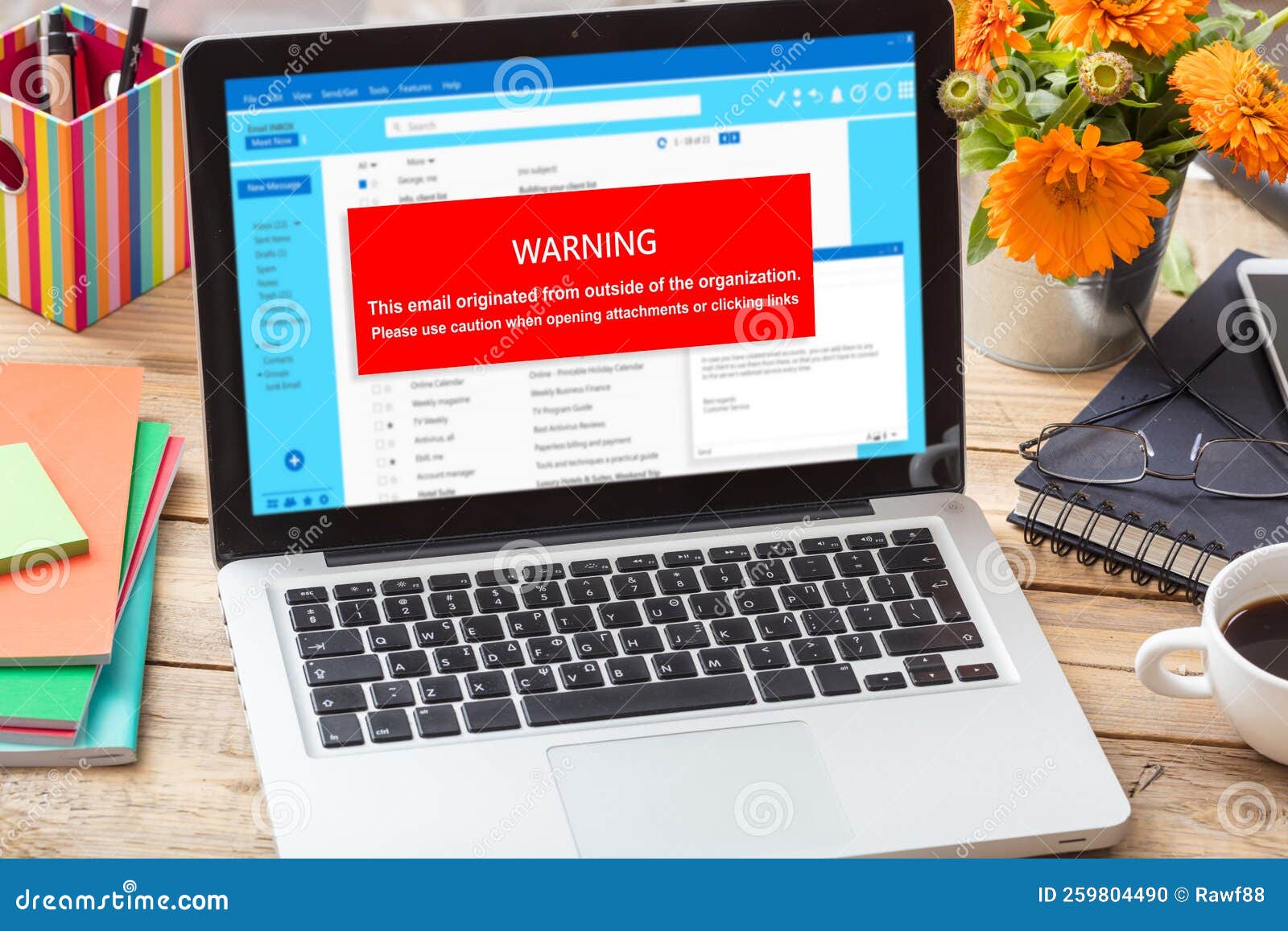Email Attachment Warning Message on a Computer Laptop Screen. Cyber ...