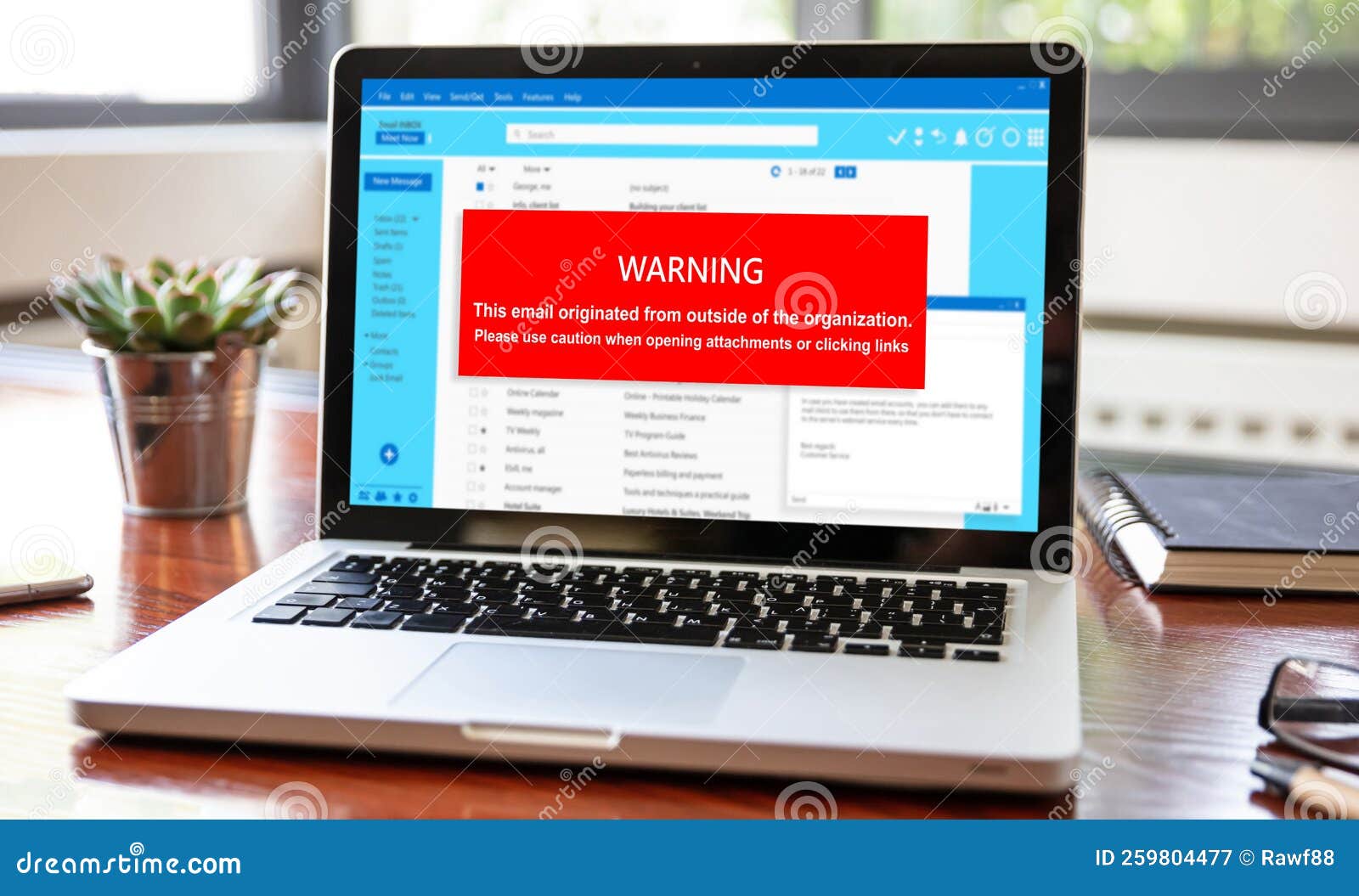 Email Attachments Warning Message on a Laptop Screen. Computer Virus ...