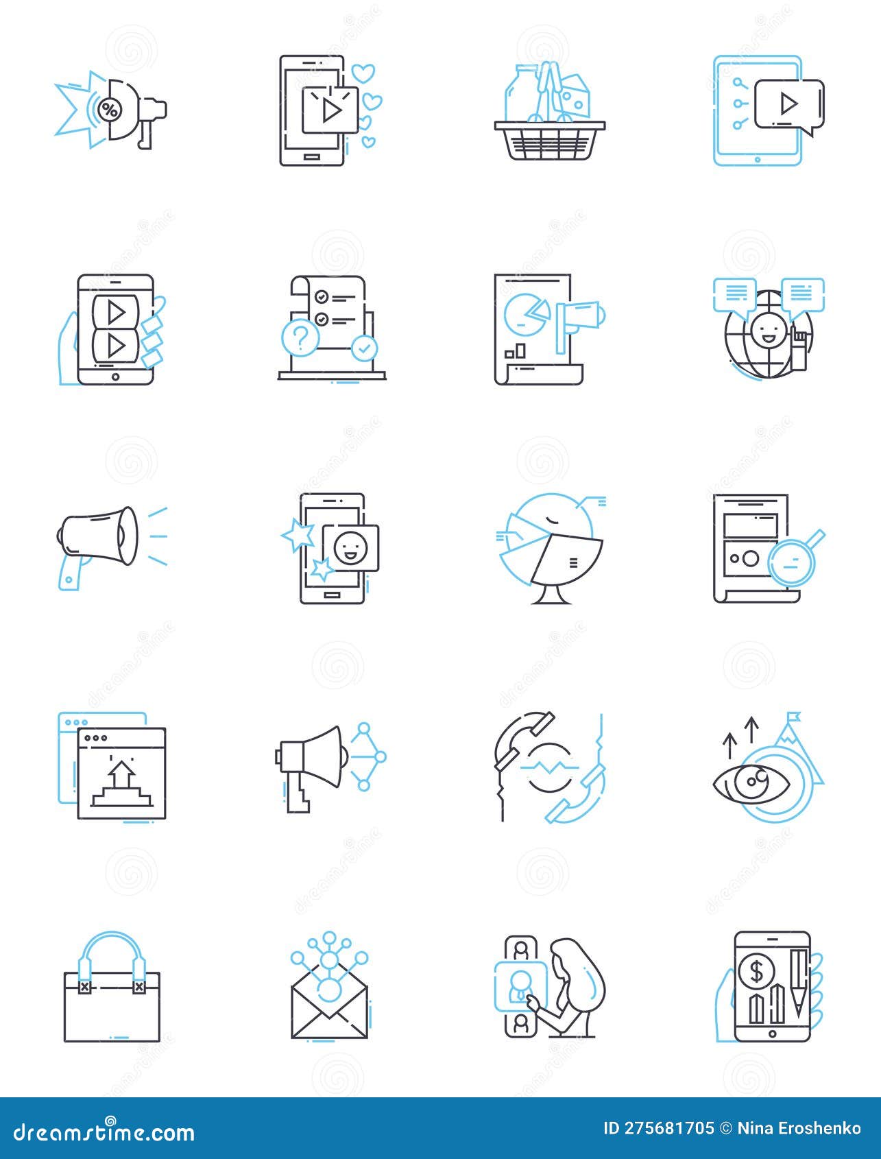 Email Campaign Linear Icons Set. Outreach, Engagement, Conversions ...