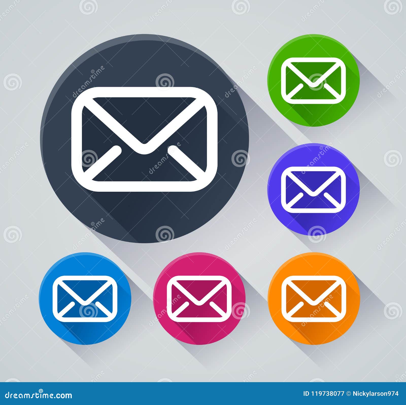 Email Circle Icons with Shadow Stock Vector - Illustration of icon ...