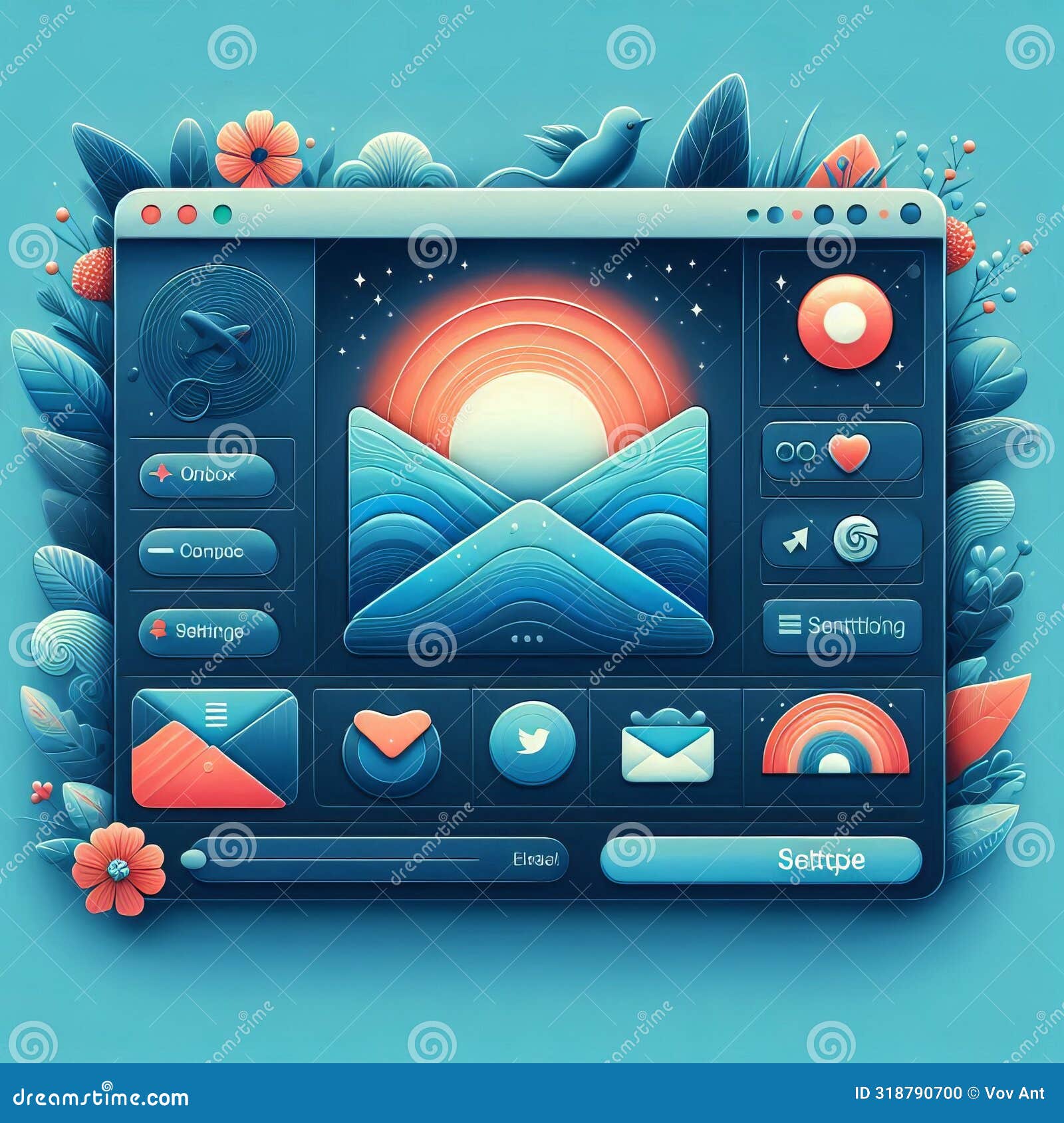 Email Client Interface with Inbox, Compose, and Settings Option Stock ...