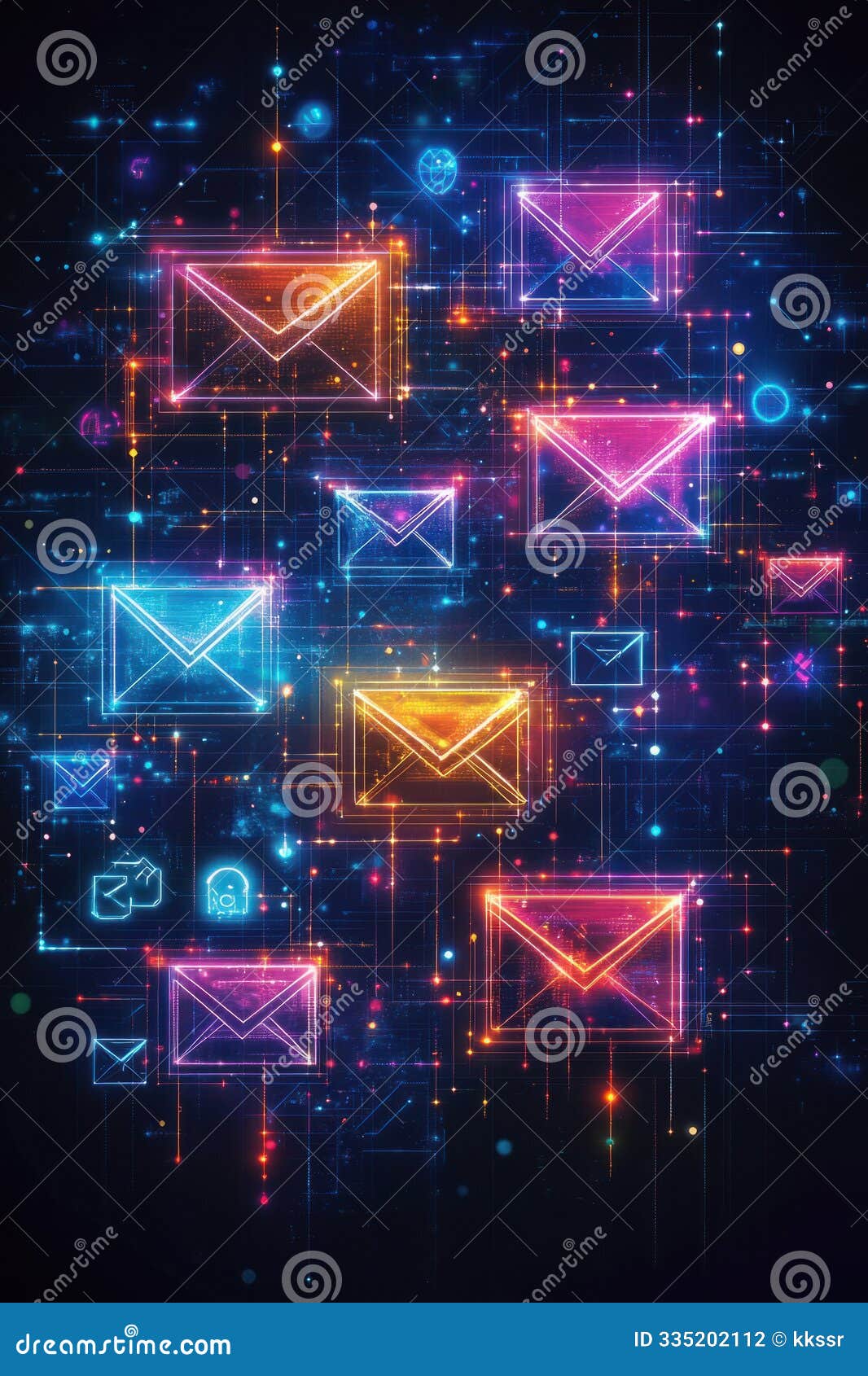 Email Communication, Stylized Digital Icons Representing Email ...