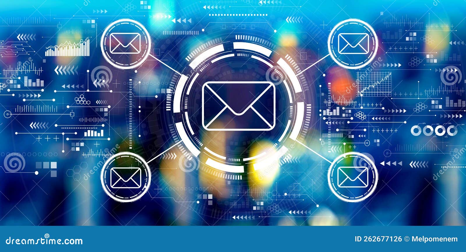 Email Concept with Big City Lights Stock Photo - Image of icon, mail ...