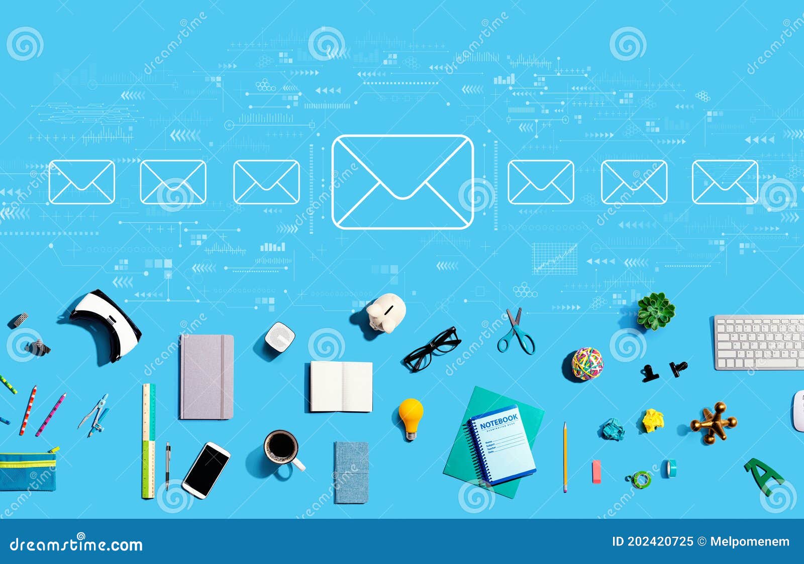 Email Concept with Electronic Gadgets and Office Supplies Stock Image ...