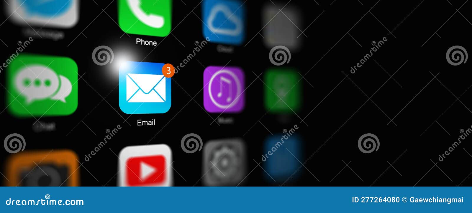 Email Concept: Focus on Email App Icon among Many Icons on Screen with ...