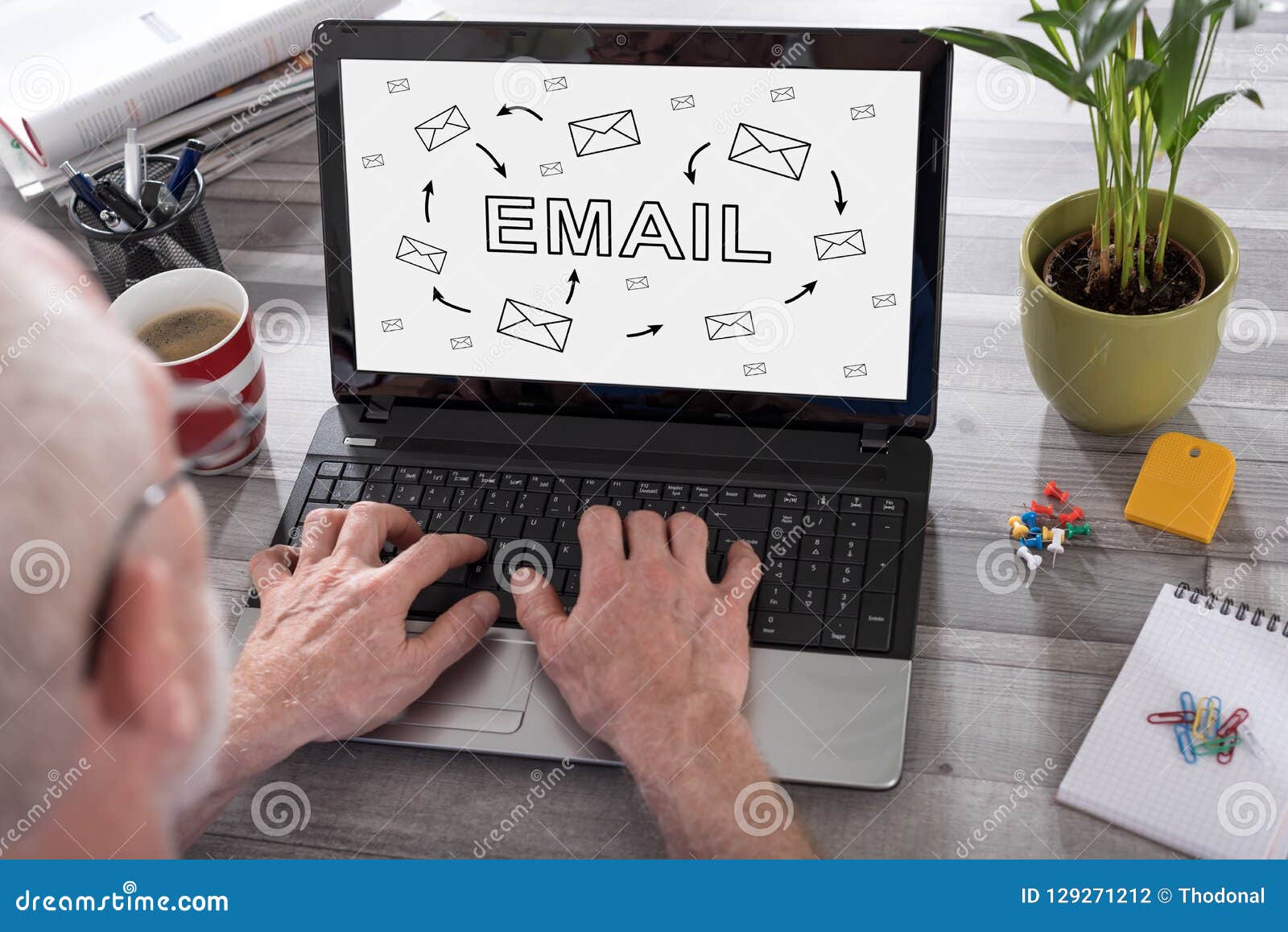 Email Concept on a Laptop Screen Stock Photo - Image of desk, hands ...