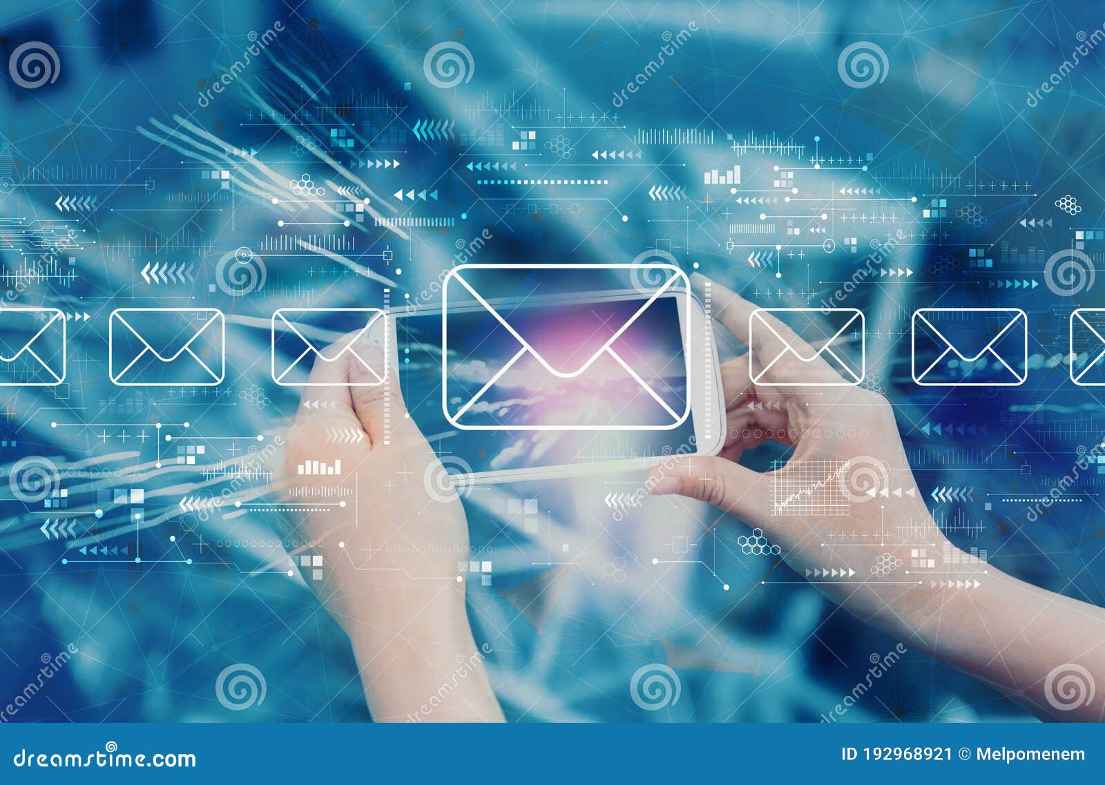 Email Concept with Person Using Smartphone Stock Illustration ...