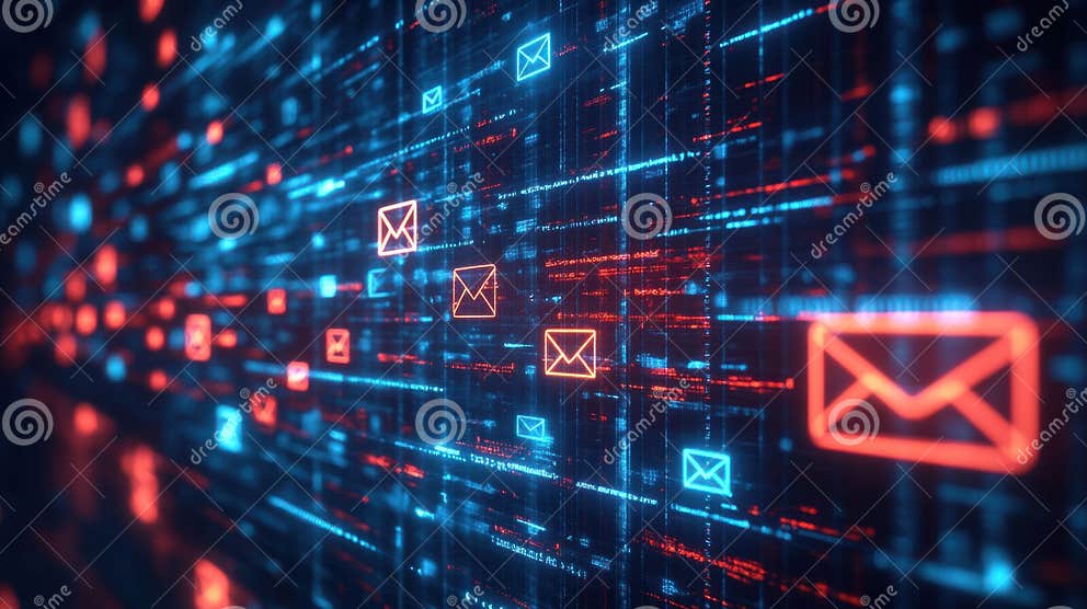 Email Data Flow, Visual Representation of Emails Being Organized into a ...