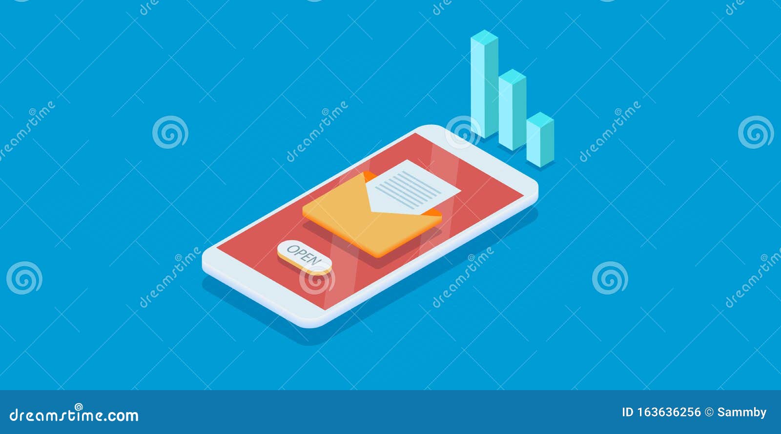 Email Delivery Service, Email App on Smartphone Concept. Flat Design ...