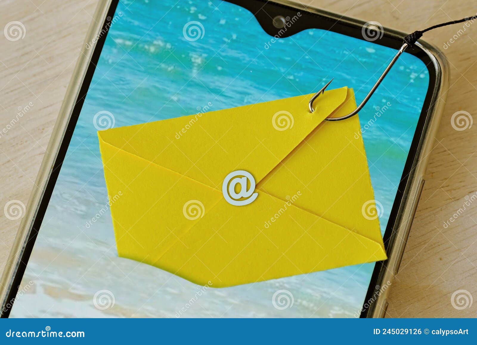 Email Envelope Caught with Fishing Hook on Mobile Phone - Phishing and ...