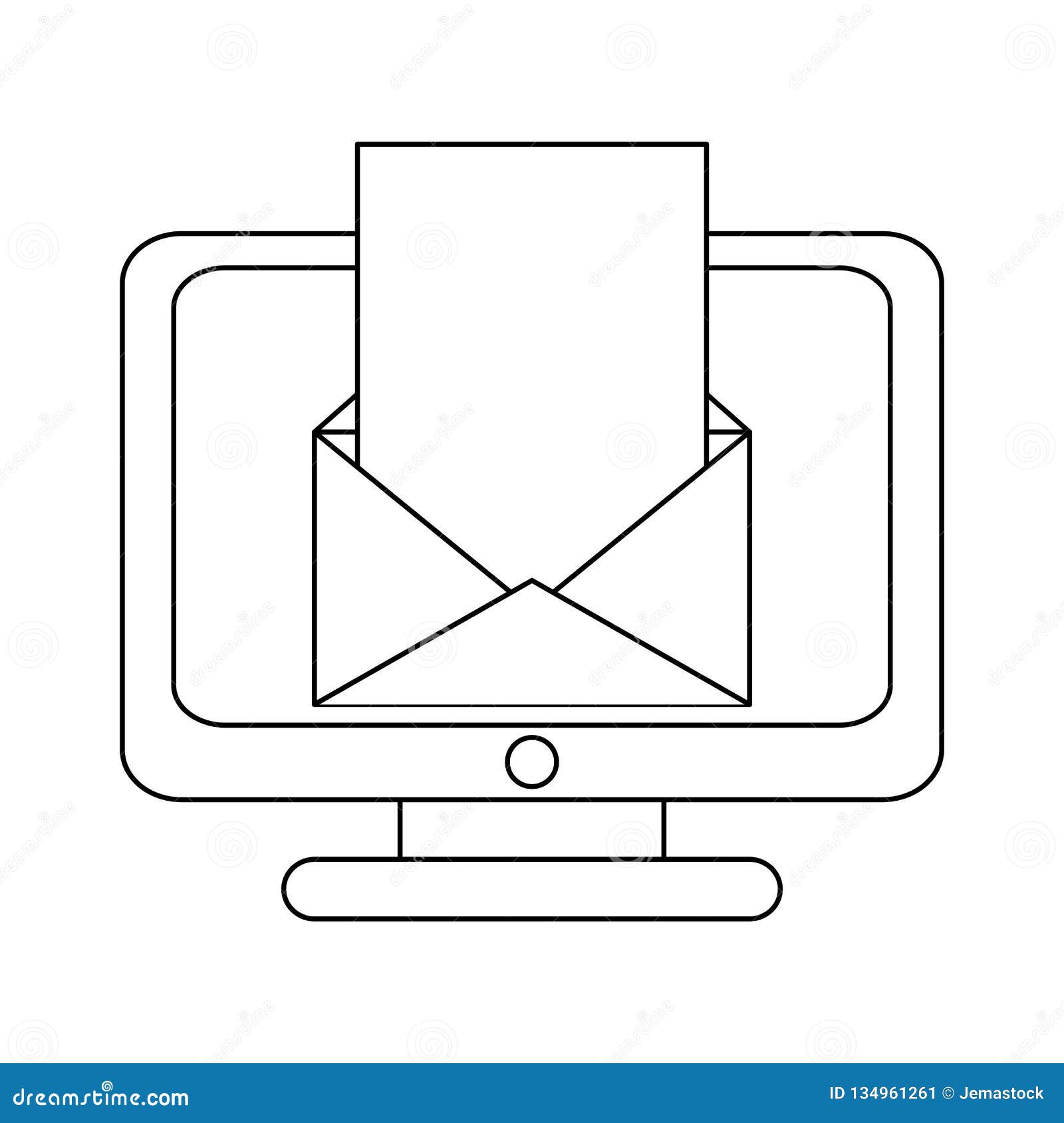 Email Envelope on Computer Screen in Black and White Stock Vector ...