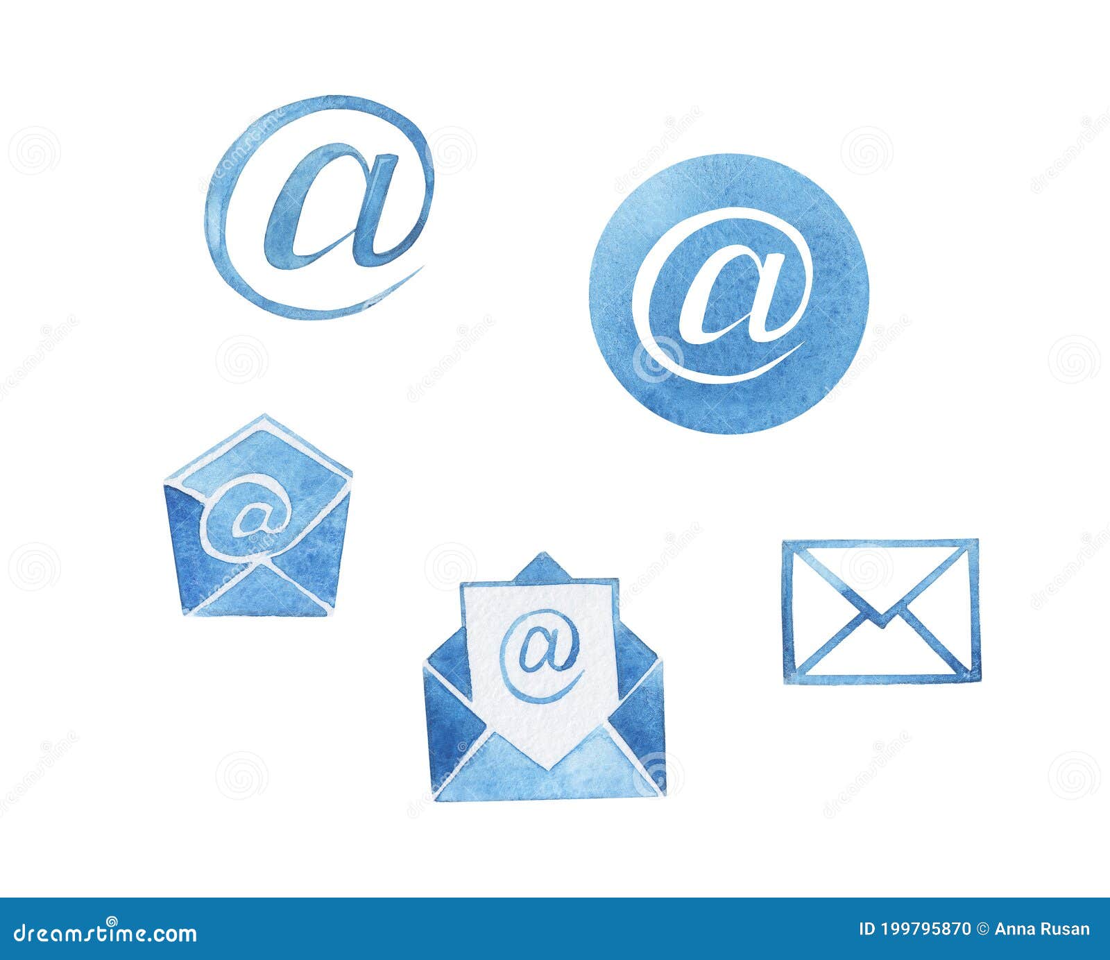 Watercolor Email Icon With Image Of Letter And Envelope. Royalty-Free ...
