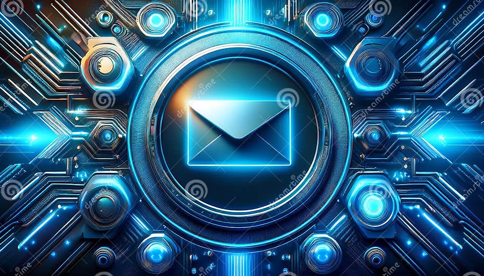 Email Icon on a Blue Glowing Panel on a High-tech Futuristic Background ...