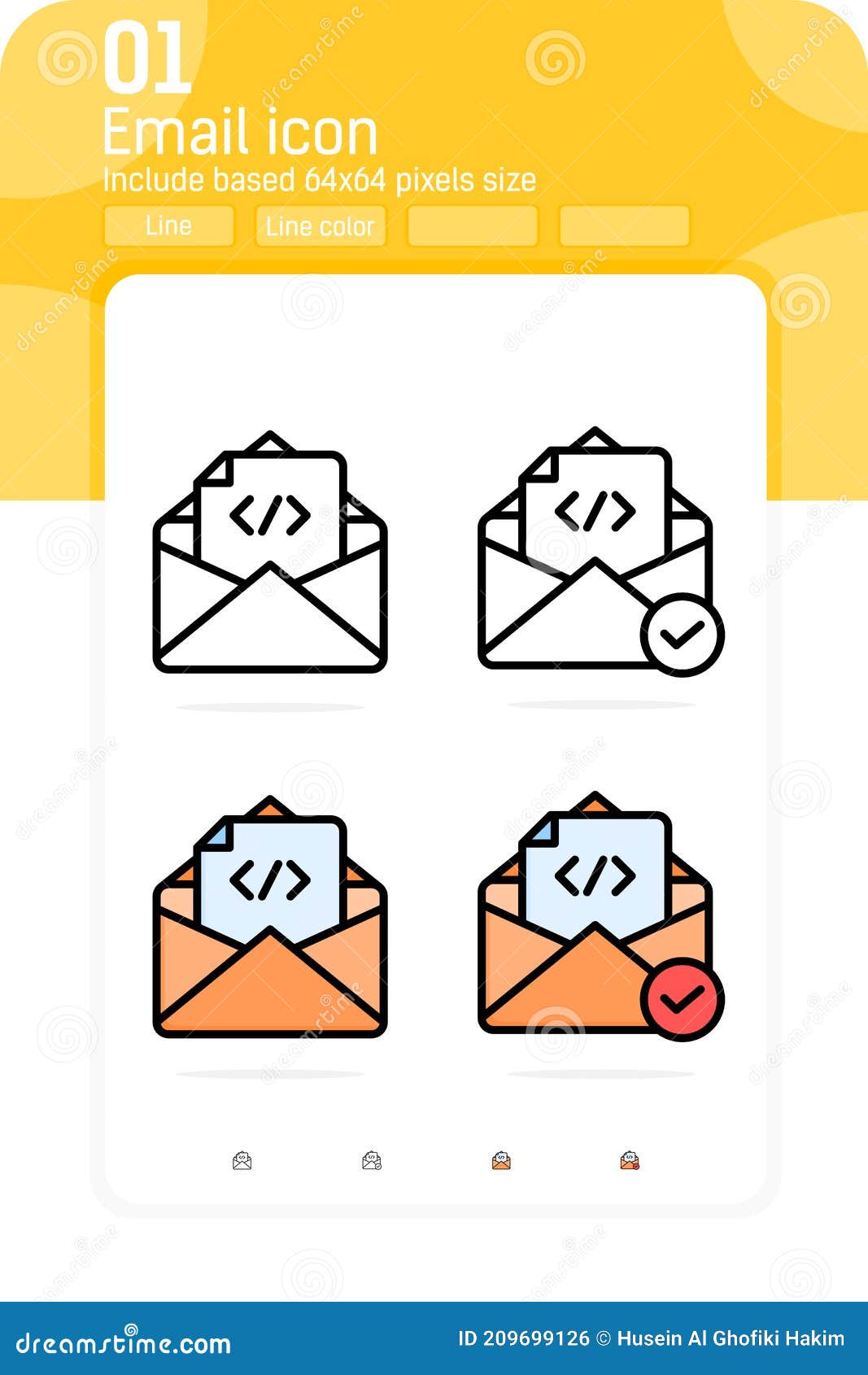 Email Icon with Coding Premium Symbol with Filled, Outline and Colored ...