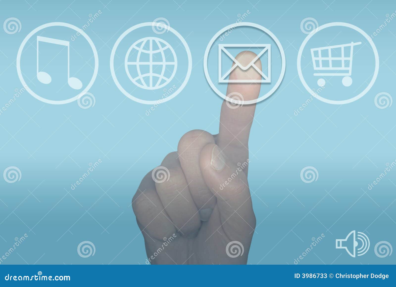 Email Icon Computer Touch Screen Menu and Hand Stock Illustration ...