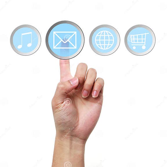 Email Icon Computer Touch Screen Menu and Hand Stock Image - Image of ...