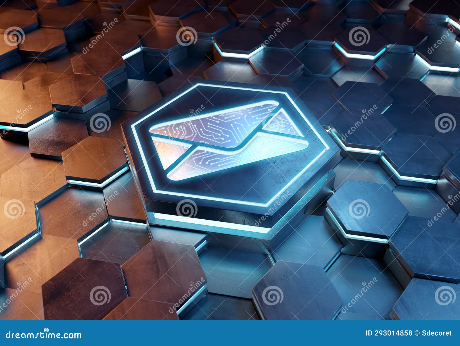Email Icon Concept Engraved on Hexagonal Pedestral Background. Mail ...