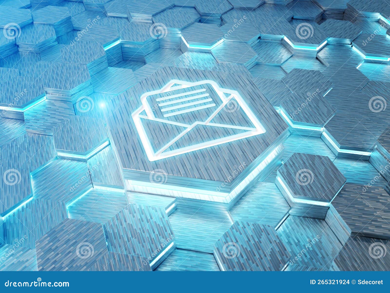 Email Icon Concept Engraved on Hexagonal Pedestral Background. Mail ...