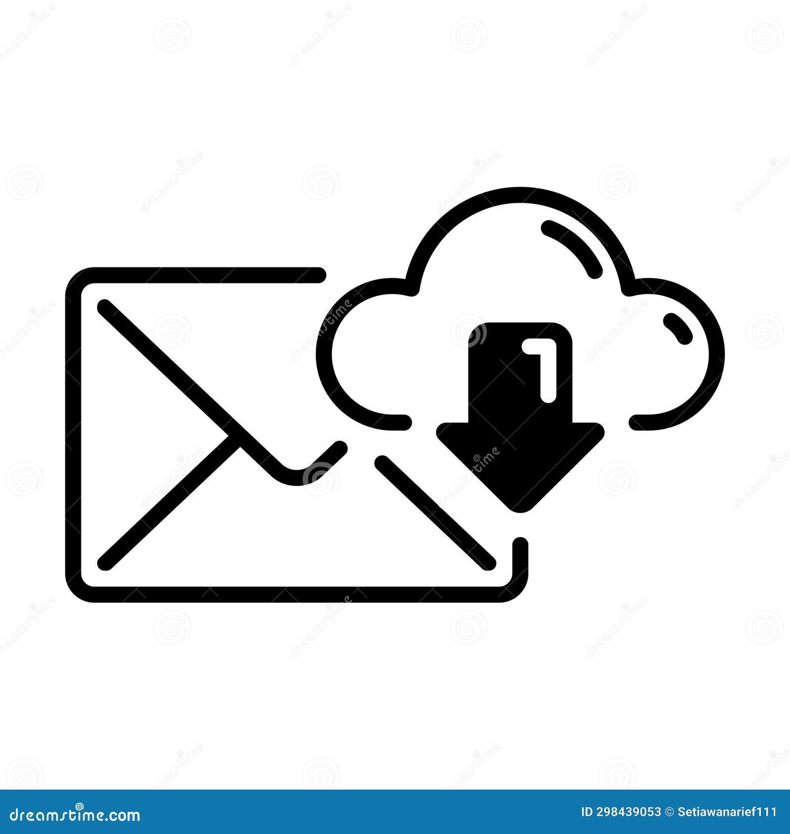 Email Icon and Down Arrow Cloud in Line Style with Downloading Messages ...