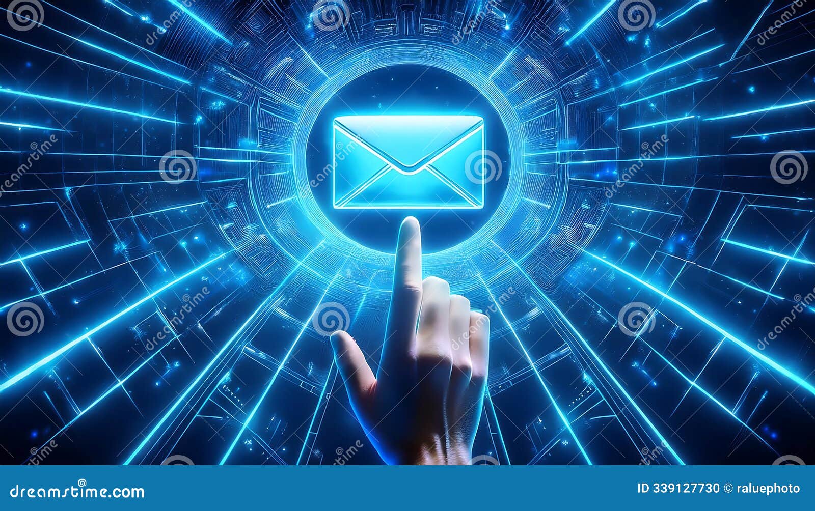 Email Icon Going into and Underground on a Blue Background the Hand ...